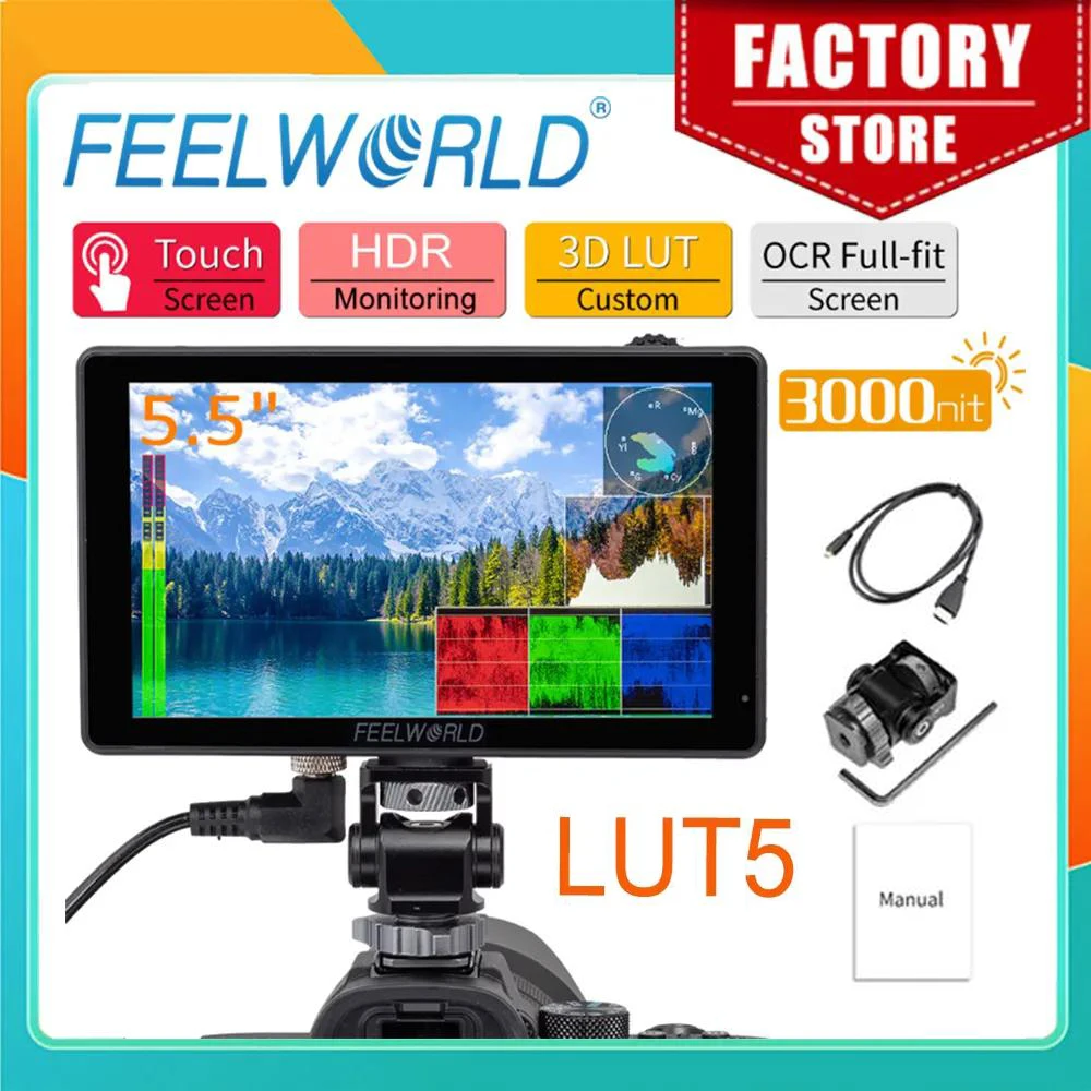 FEELWORLD Touch Screen Monitor LUT5 5.5 Inch 3000nit Ultra Bright DSLR ...