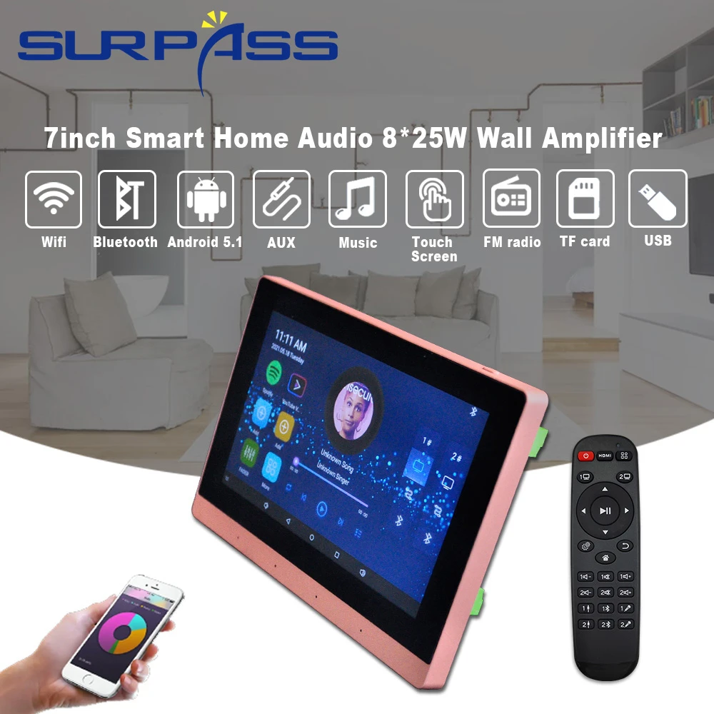 Wifi Touch Screen In Wall Amplifier Bluetooth Android Audio 7" Smart ...