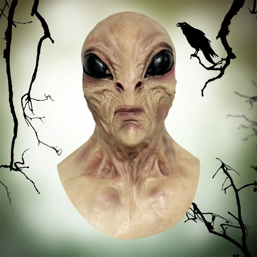 Halloween-Alien-Latex-Mask-Realistic-Horror-Creepy-Alien-Luminous-Latex ...