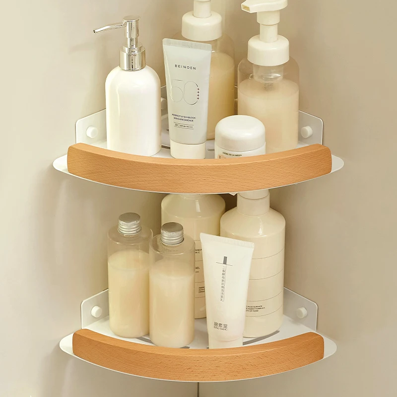 Wood Aluminum Aluminum Corner Shelf Shampoo Storage Shelf Shower Wall ...