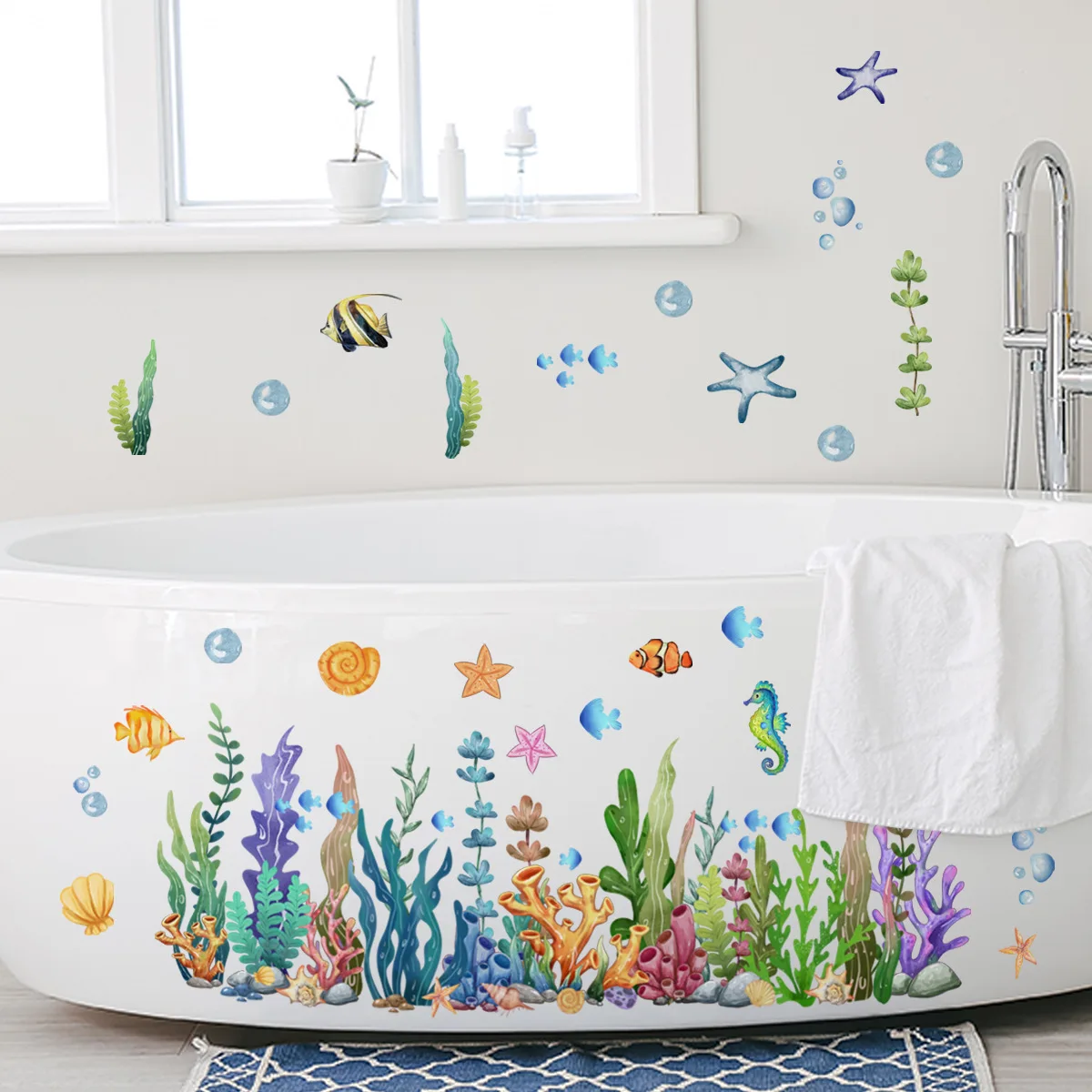 Ocean Sea Animals Fishes and Seaweed Coral Bathtub Sticker for Nursery ...