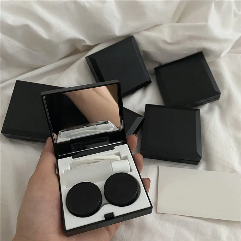 Black Elegant Lens Container Women Ins DIY Contacts Lens Case Men ...