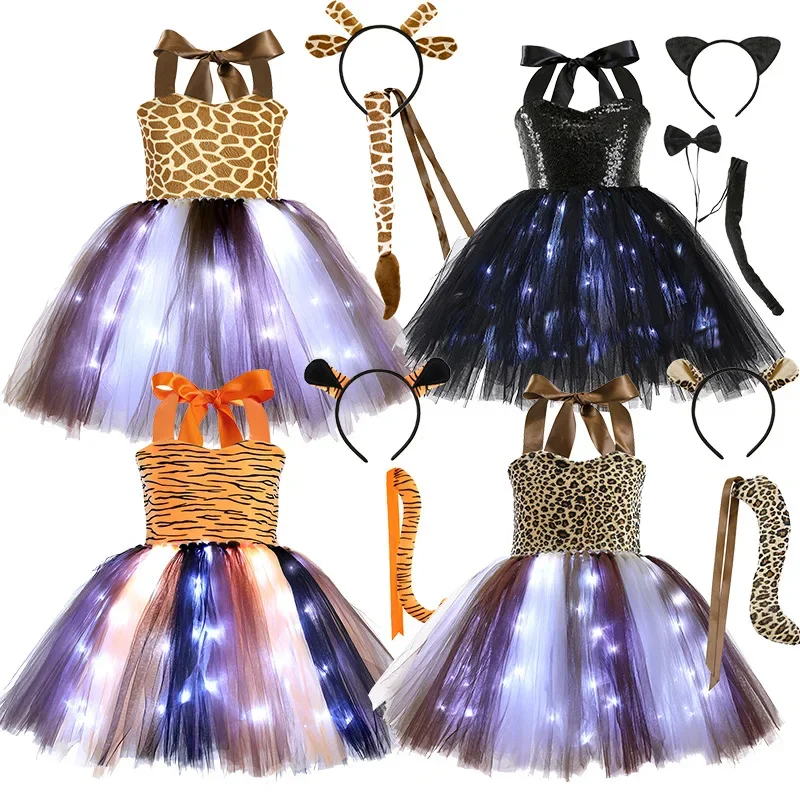 Girls Glowing Halloween Animal Cosplay Costumes with LED Lights ...