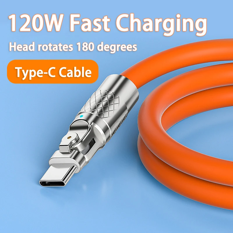120W 6A Super Fast Charge Type C Cable 180 Degree Rotation Elbow Cable ...