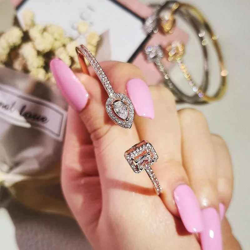 Uilz Rose Gold Silver Color on Hand Geometry Round CZ Tennis Bracelet ...