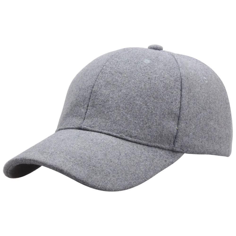 Autumn Winter Warm Felt Baseball Caps Black Gray Coffee Faux Wool ...