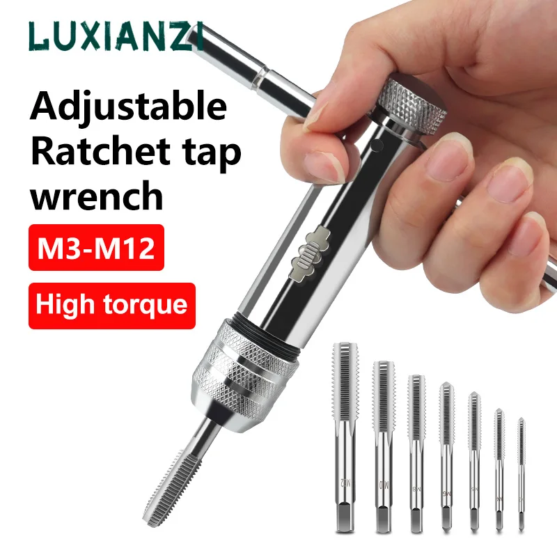 LUXIANZI T-Handle Ratchet Tap Holder Wrench Adjustable M3-M12 3-12mm ...