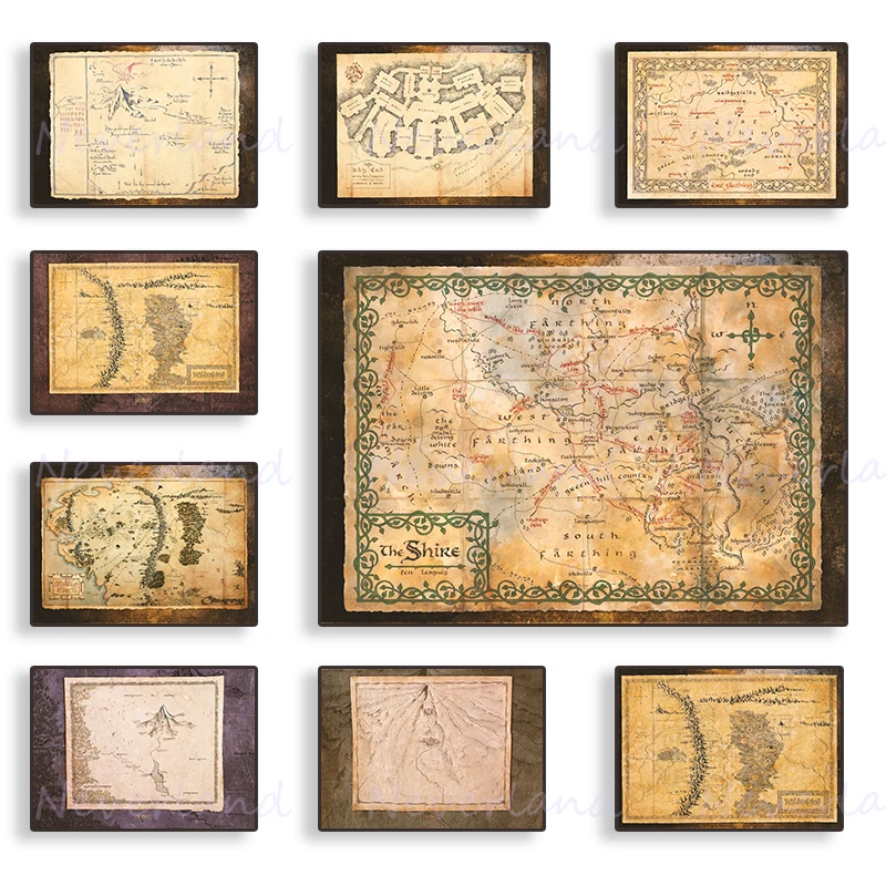 Classic-Vintage-Middle-Earth-Map-Movie-Posters-Oil-Canvas-Painting-and ...
