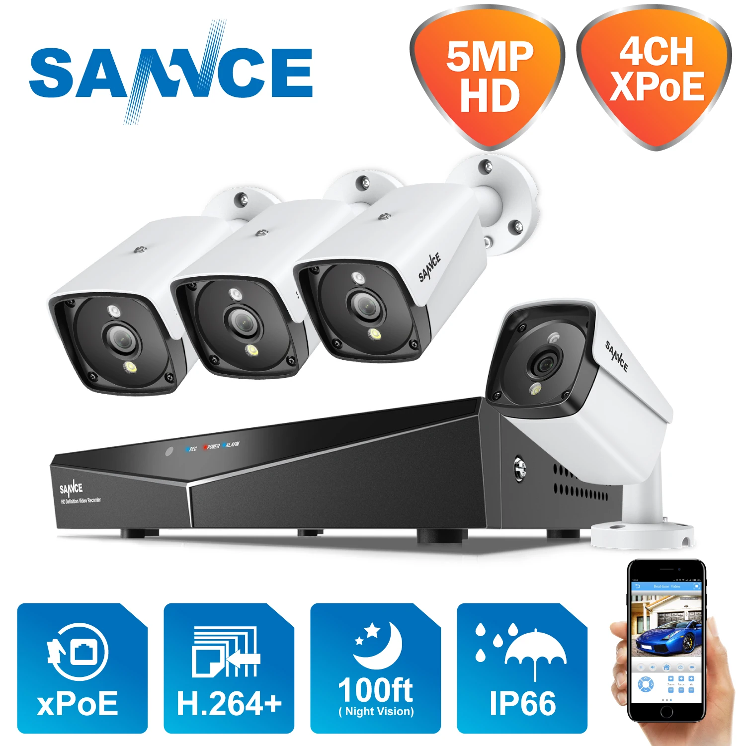 Sannce 4ch 5mp Xpoe Hd Video Surveillance Camera System H.264+ Nvr With ...