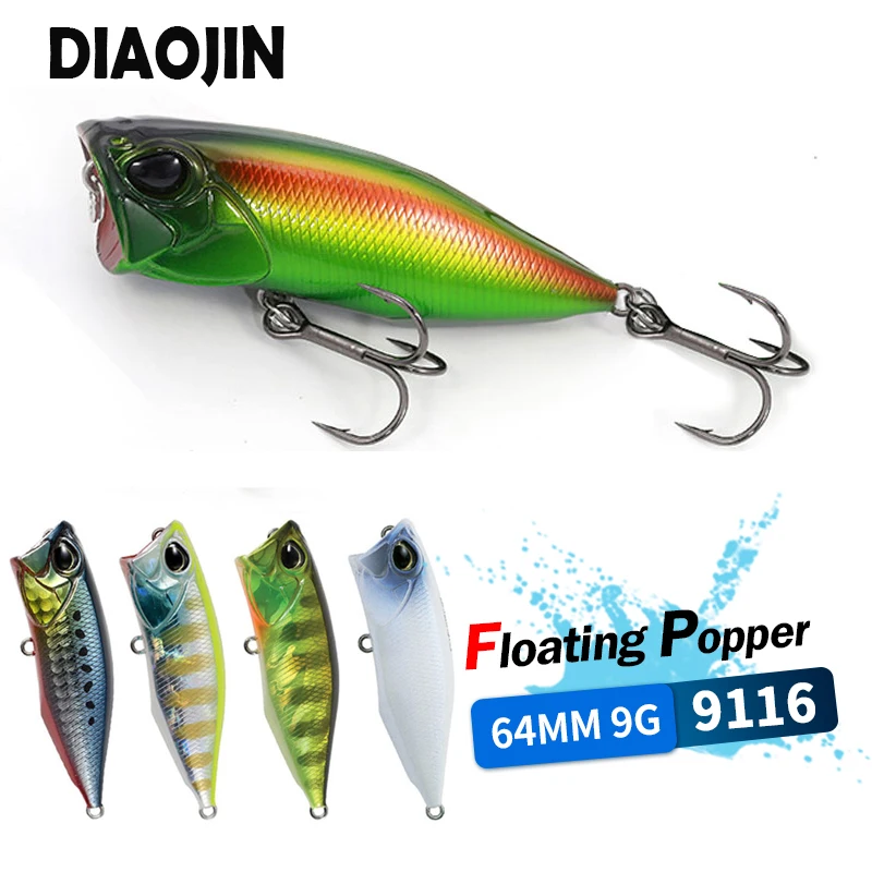 64mm 9g Poppers Fishing Lures Rattling Baits Topwater Artificial Hard ...