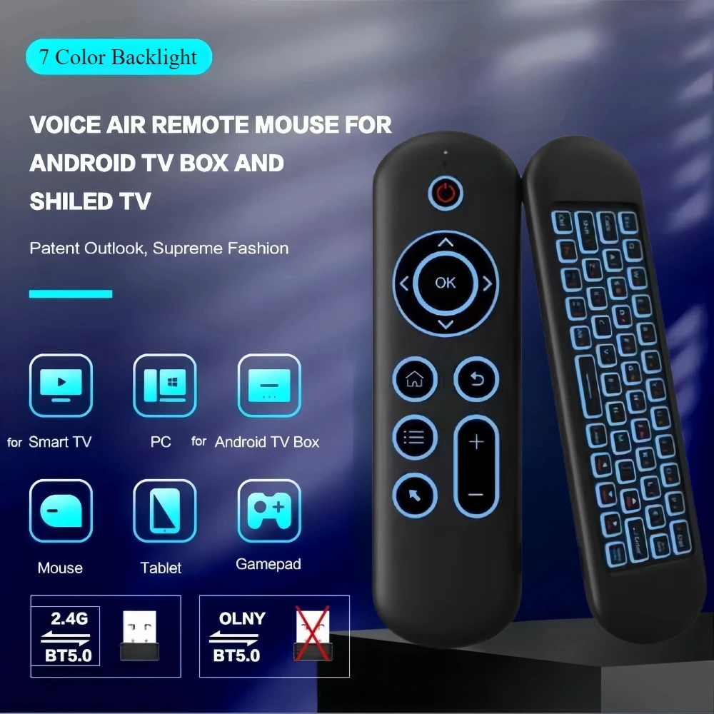 M5 2.4G BT 5.2 Voice Remote Control 7 Color Backlit Wireless Air Mouse ...