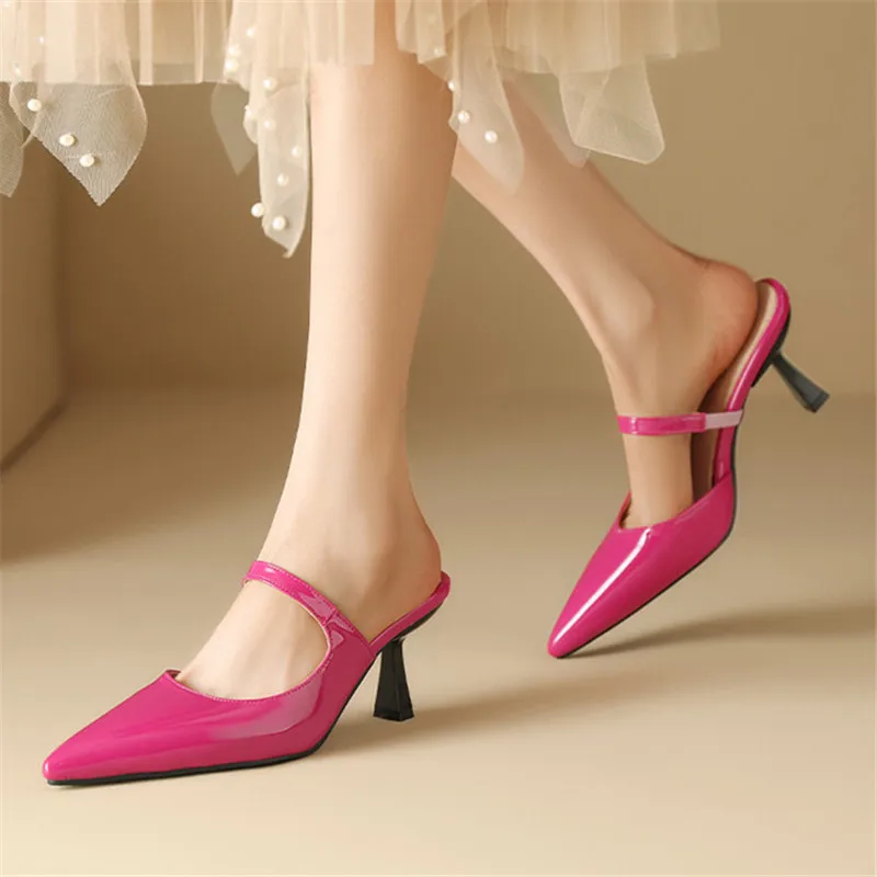 PXELENA-Candy-Color-Women-Mules-Patent-Leather-Pointed-Toe-Strange-High ...