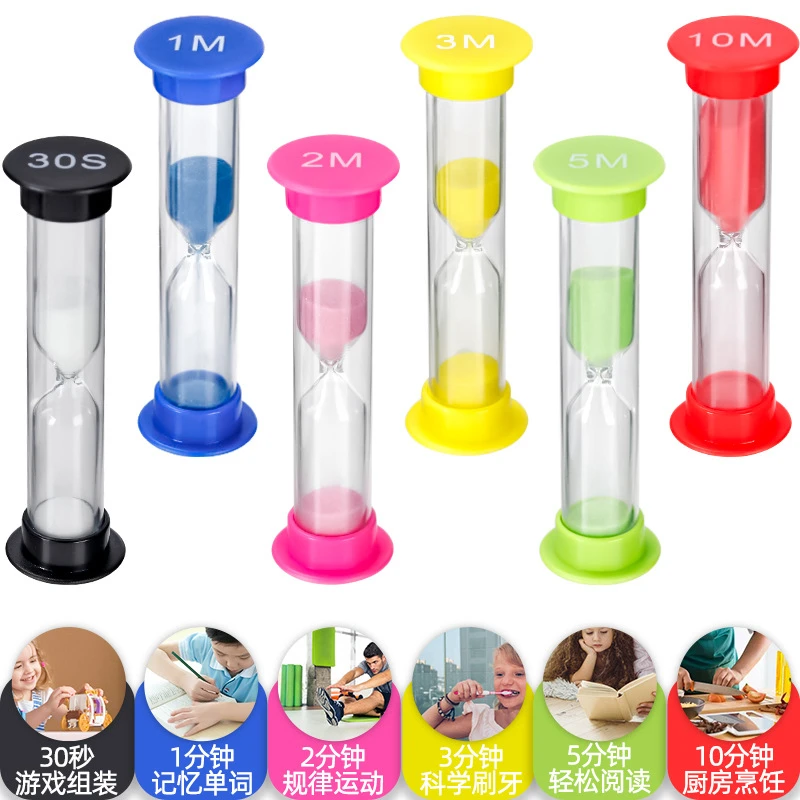 6pcs-Sand-Timer-Plastic-Sandy-Clock-Hourglass-Timers-Colorful-Small ...