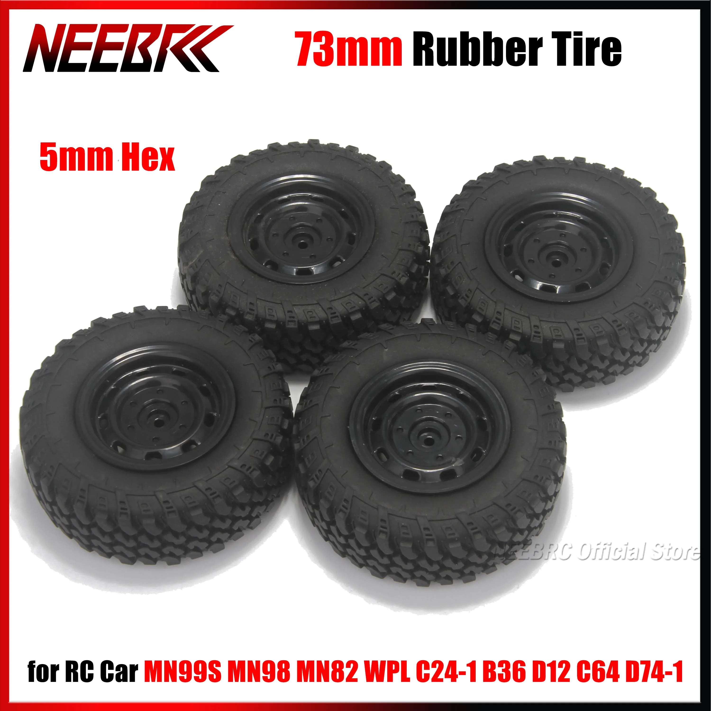 4 Uds neumático de goma llanta de rueda de 73mm cubo hexagonal de 5mm ...