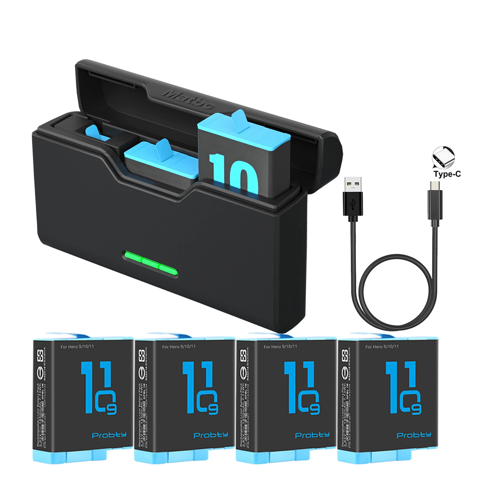 Probty 1850mAh For GoPro 11 Hero 11 10 9 Battery 3 Slots LED Light ...