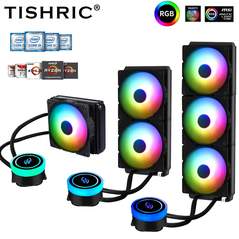 TISHRIC-워터 쿨러 Cpu 팬, 120mm 240mm 360mm, CPU 쿨러, RGB 통합 라디에이터 프로세서 쿨러 ...