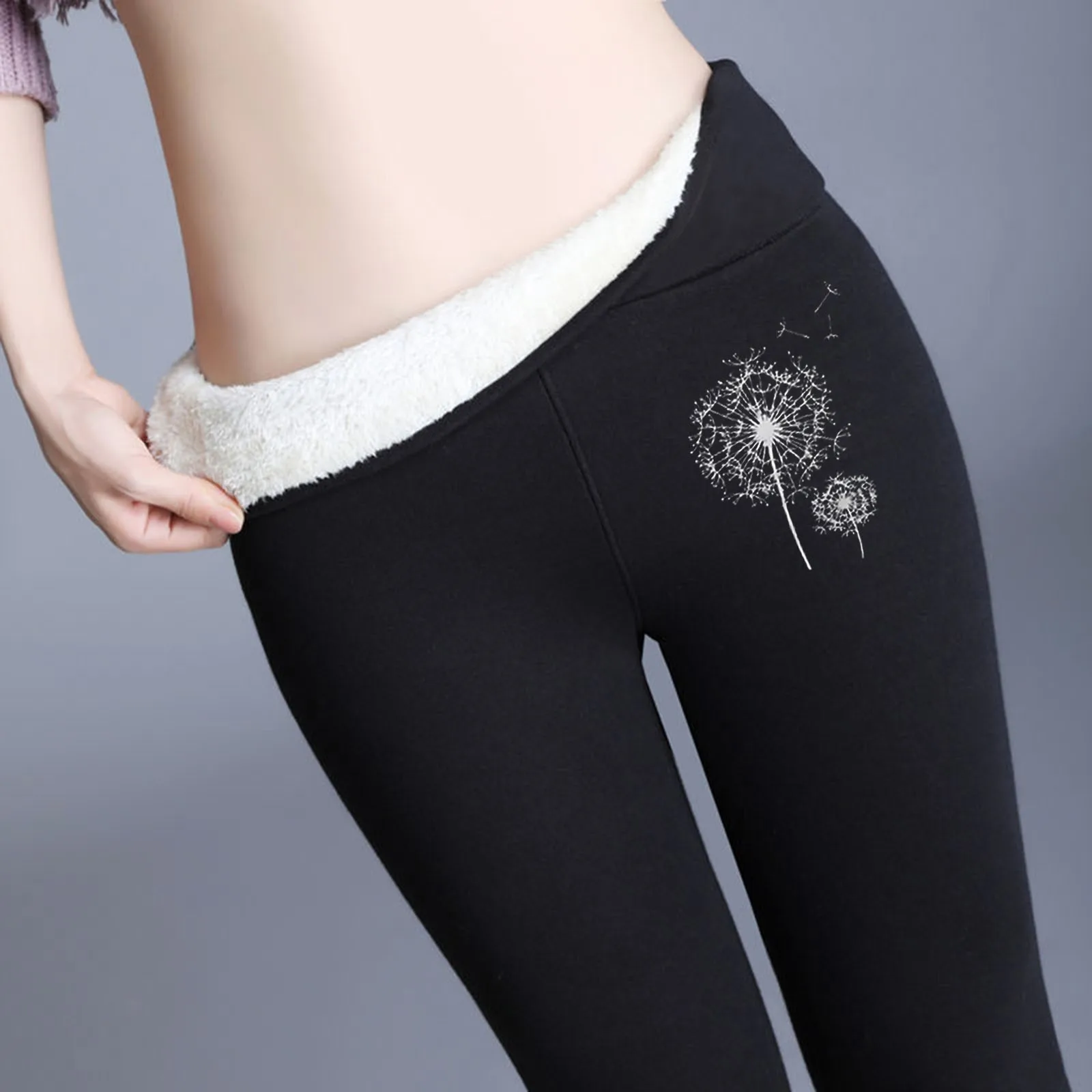 Women-Lamb-Fleece-Legging-Solid-Color-Full-Length-Elastic-High-Waist ...