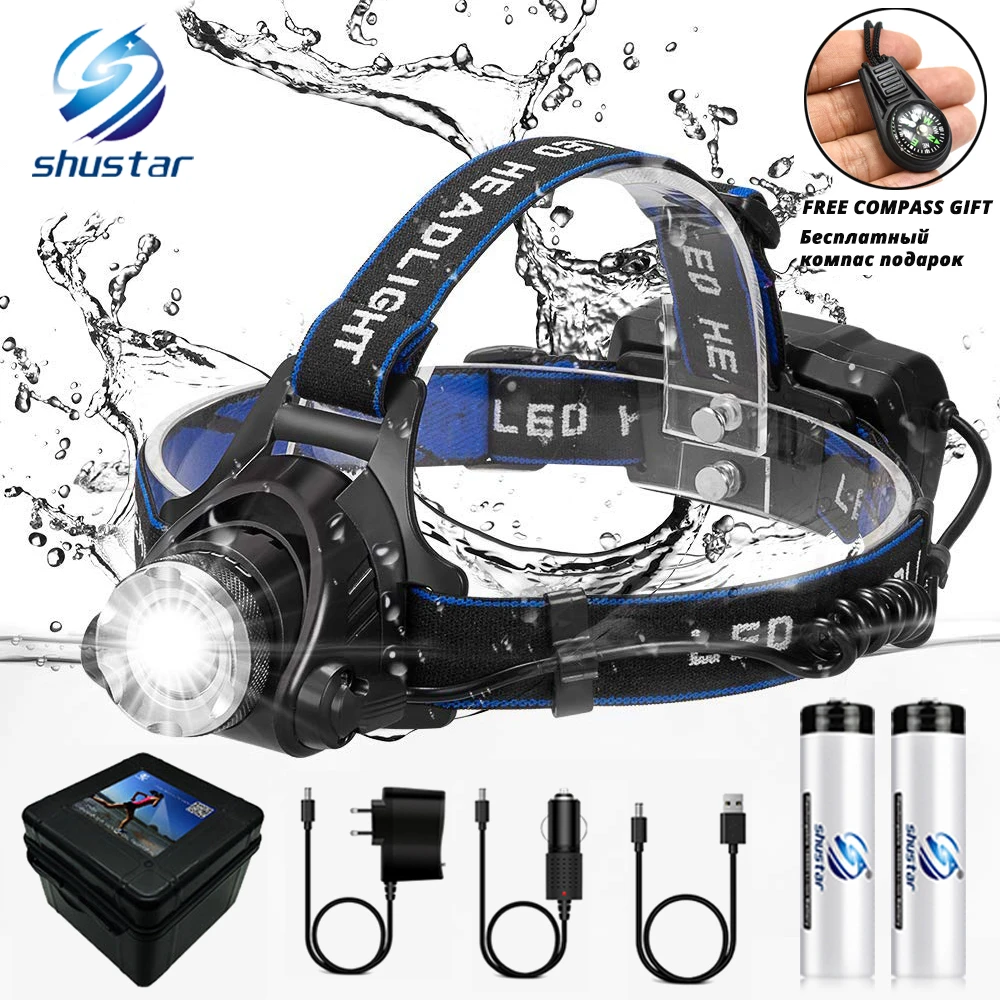 Led Headlamp Fishing Headlight T6/l2/v6 3 Modes Zoomable Waterproof ...