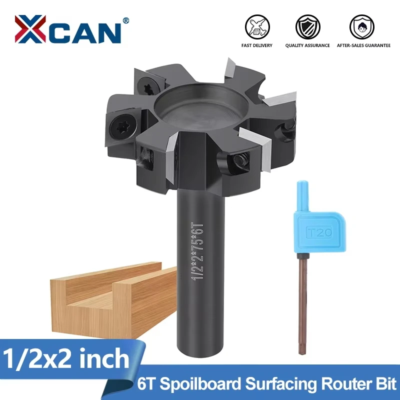 XCAN CNC Spoilboard Surfacing Router Bit 1/2'' Shank 6-Flutes Wood ...