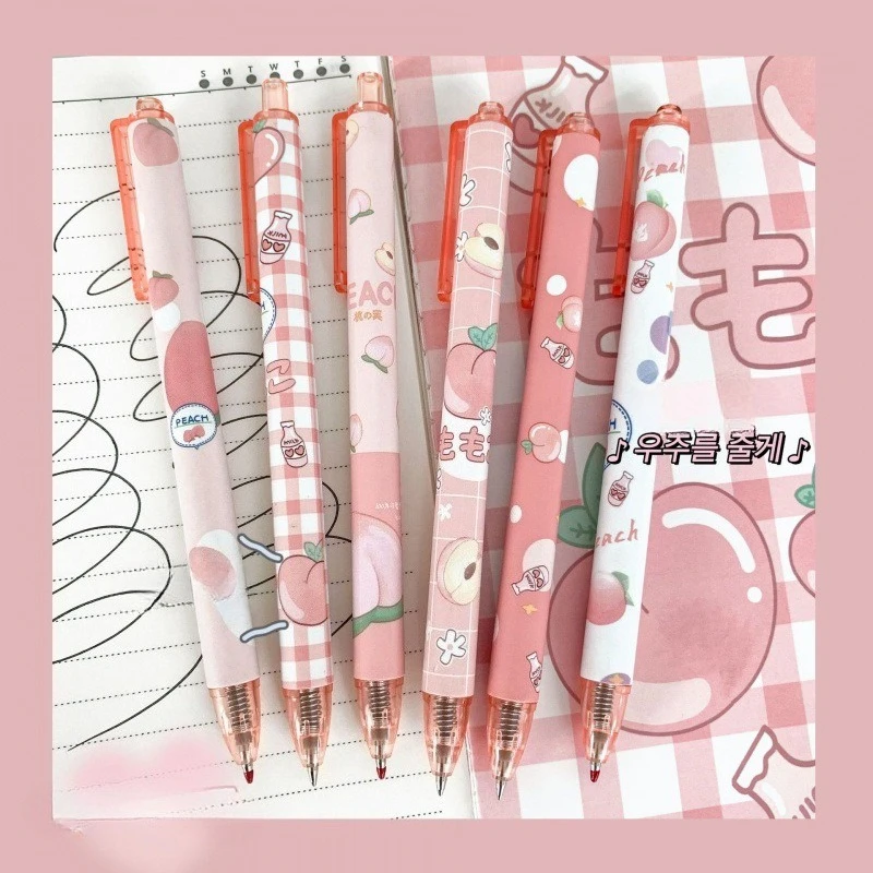 6pcs Peach Juice Erasable Pens for Girl Cartoon Aesthetic Needle Tip ...