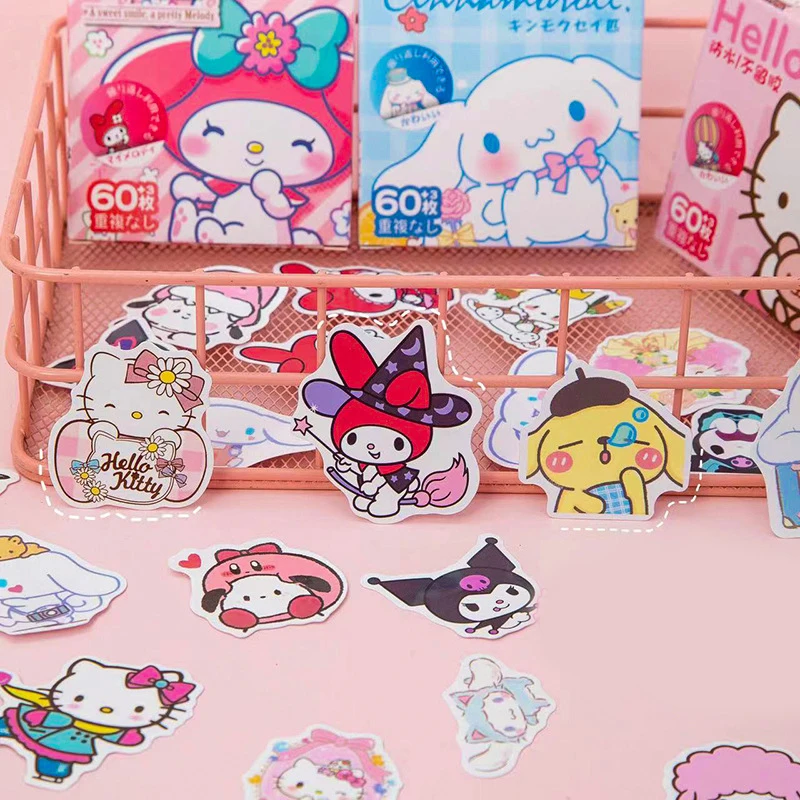 60Pcs-Anime-Sanrio-Sticker-Cartoon-Cinnamoroll-Hello-Kitty-Stickers-For ...