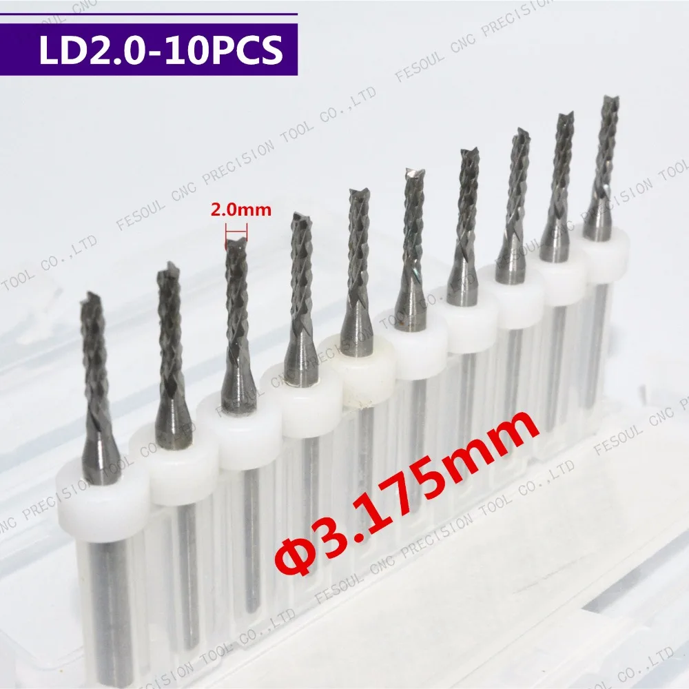 3.175mm(1/8'')*2.0mm,10pcs, PCB Corn Milling Cutter,Solid carbide CNC ...