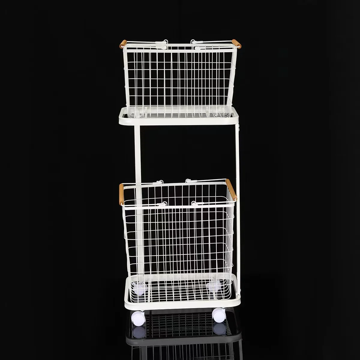 Hot Laundry Basket Metal Basket Removable Trolley Laundry Wooden Rod ...
