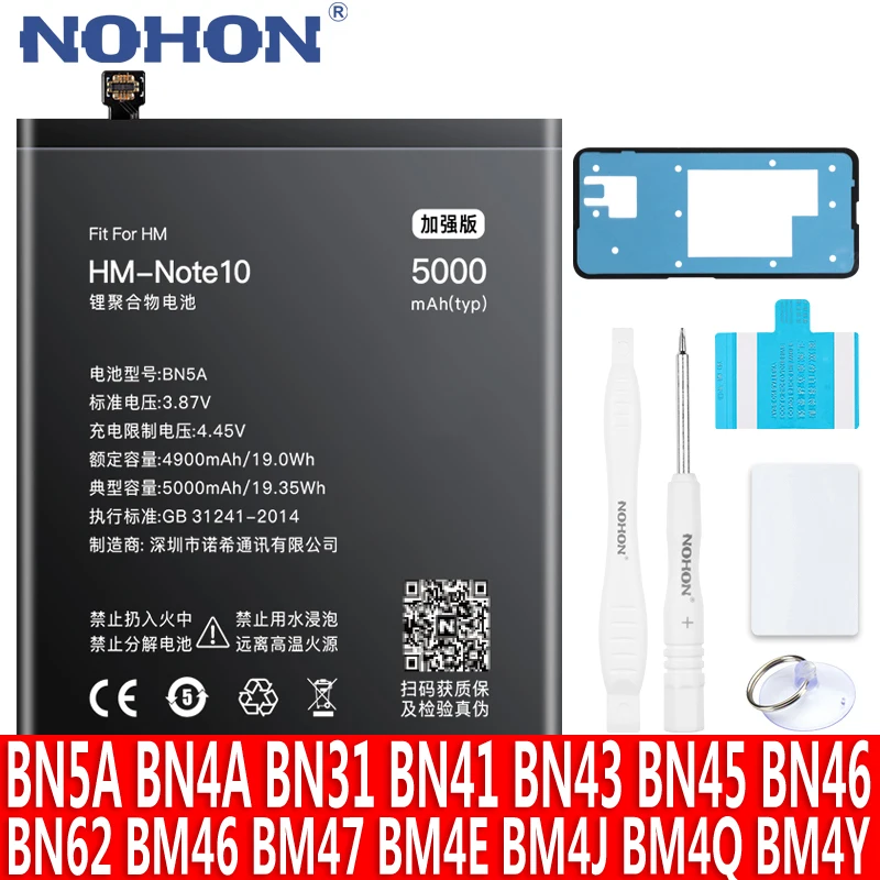 NOHON BN5A BM4Y Battery For Xiaomi Redmi Note 10 9 8 8T 7 5 4 3 Pro 5A ...