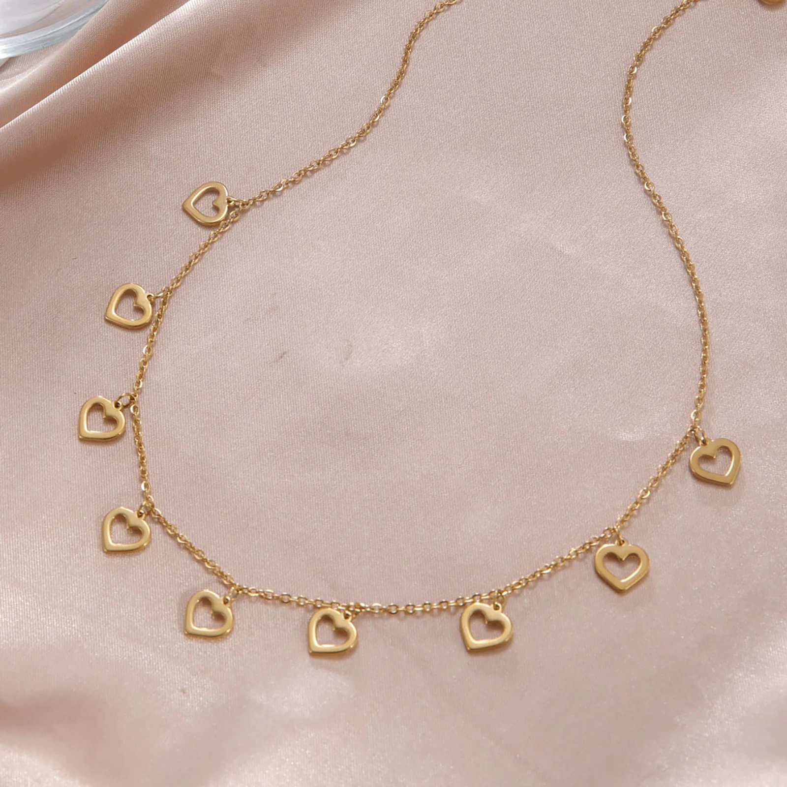 Skyrim Kpop Hearts Charm Necklaces for Women Stainless Steel Gold Color ...