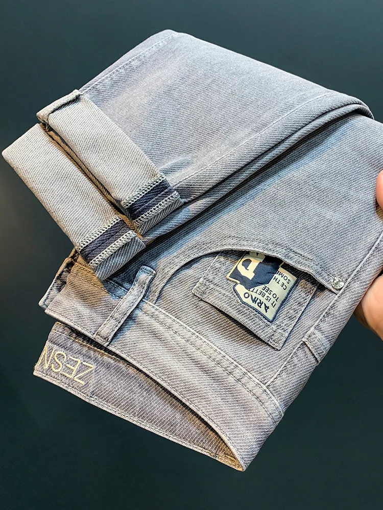 Light-Colored-Jeans-Men-s-Embroidered-Washed-Smoky-Gray-Casual-Pants ...