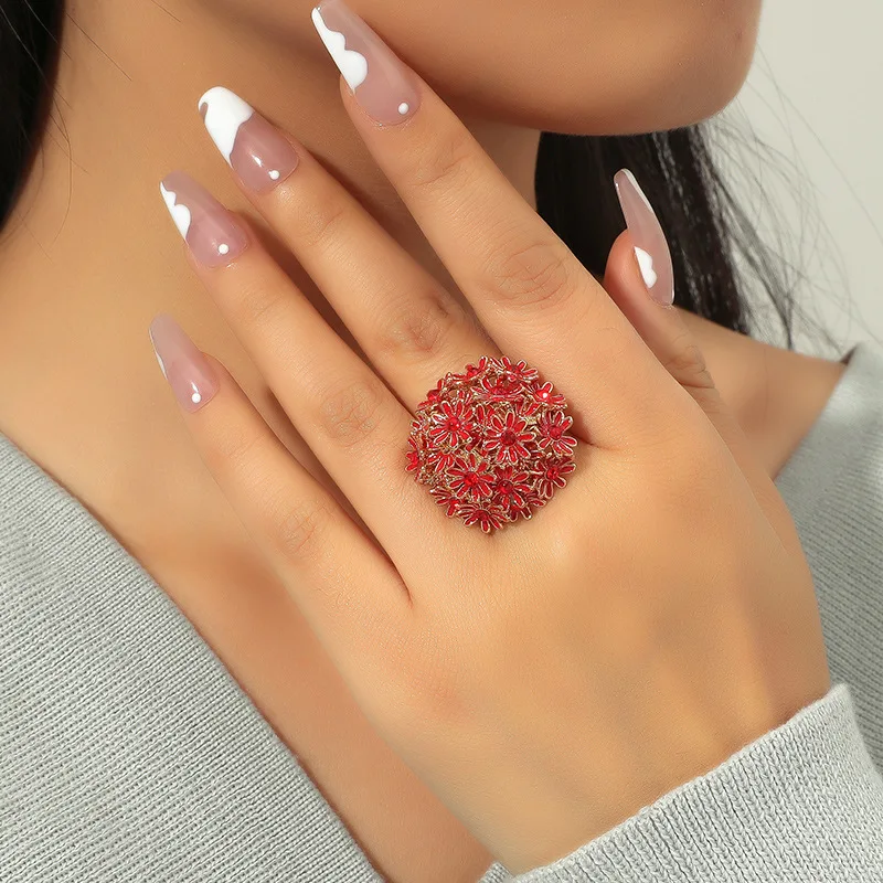 Zcomprend-Bague-de-Luxe-en-Forme-de-Fleur-Rouge-et-Rose-Bijou-Ethnique ...