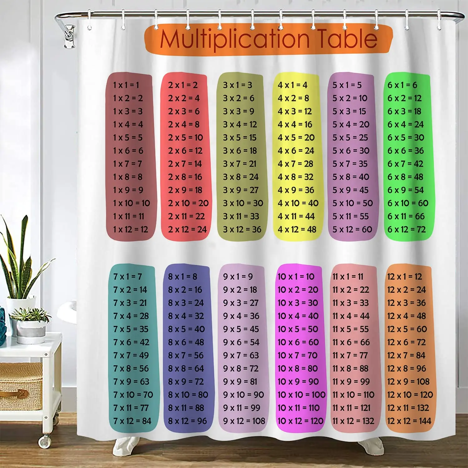 Math Shower Curtain Multiplication Table 1 To 12 Waterproof Educational ...
