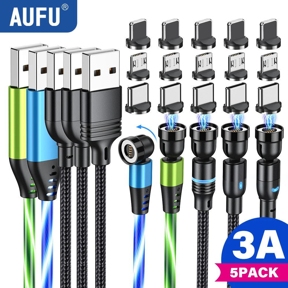 AUFU 5 Pack 3A Magnetic Cable Fast Charging Magnet Charger Micro USB ...