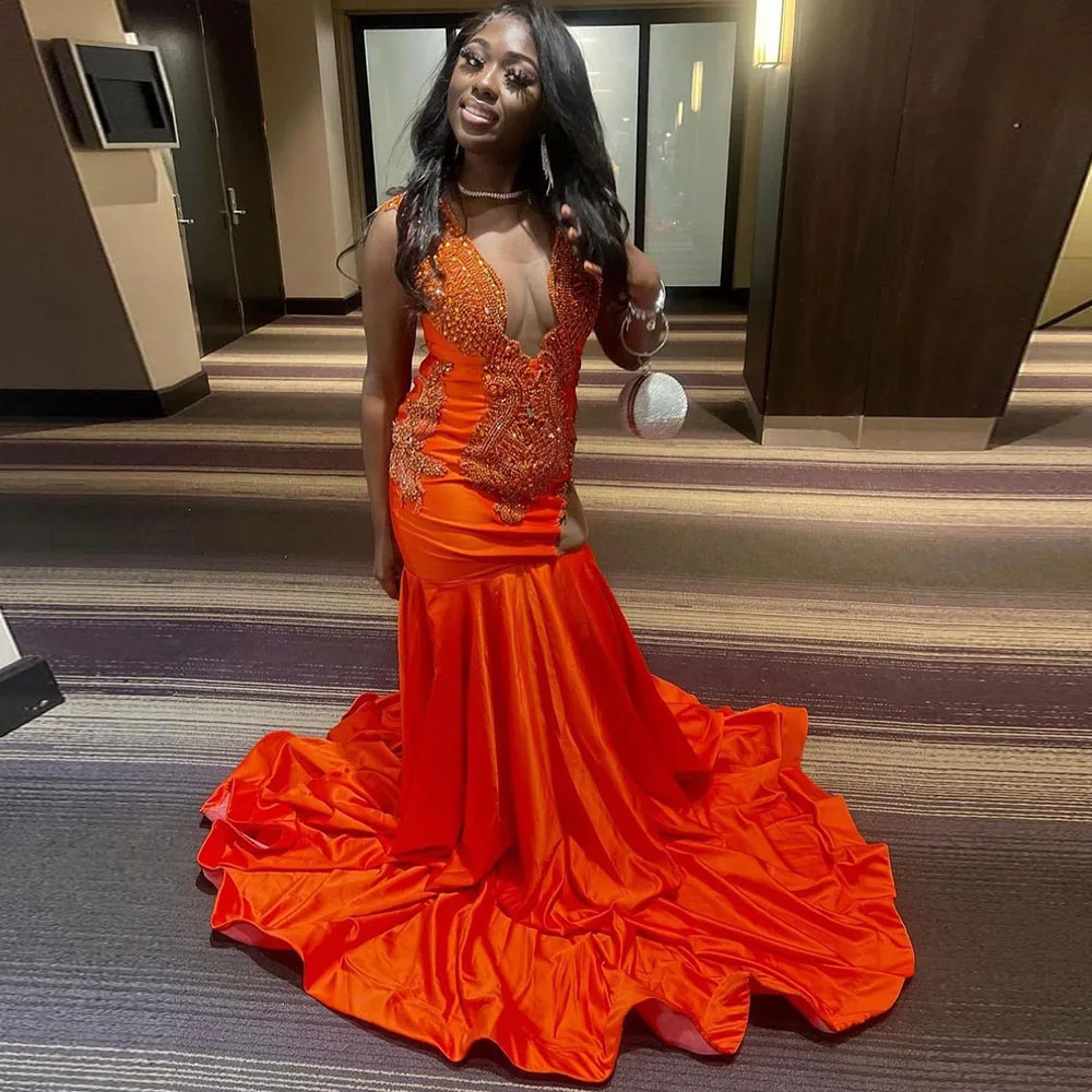 Luxury-Red-Prom-Dress-For-Black-Girl-Beaded-Formal-Sparkly-Paillette ...