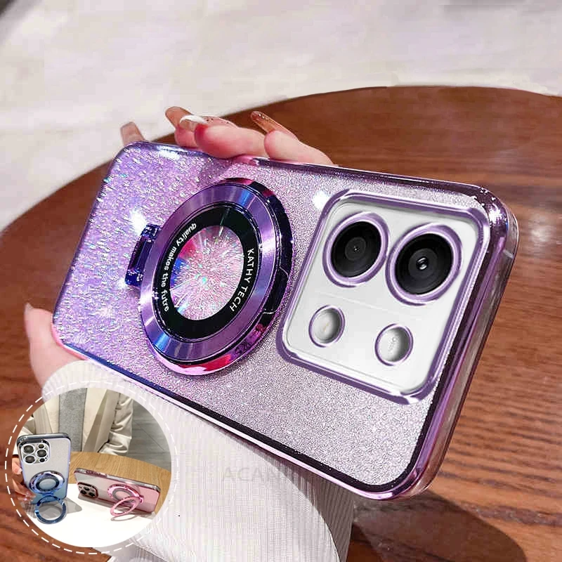 Note13 Glitter Plating Holder Silicone Case On For Xiaomi Redmi Note 13 ...