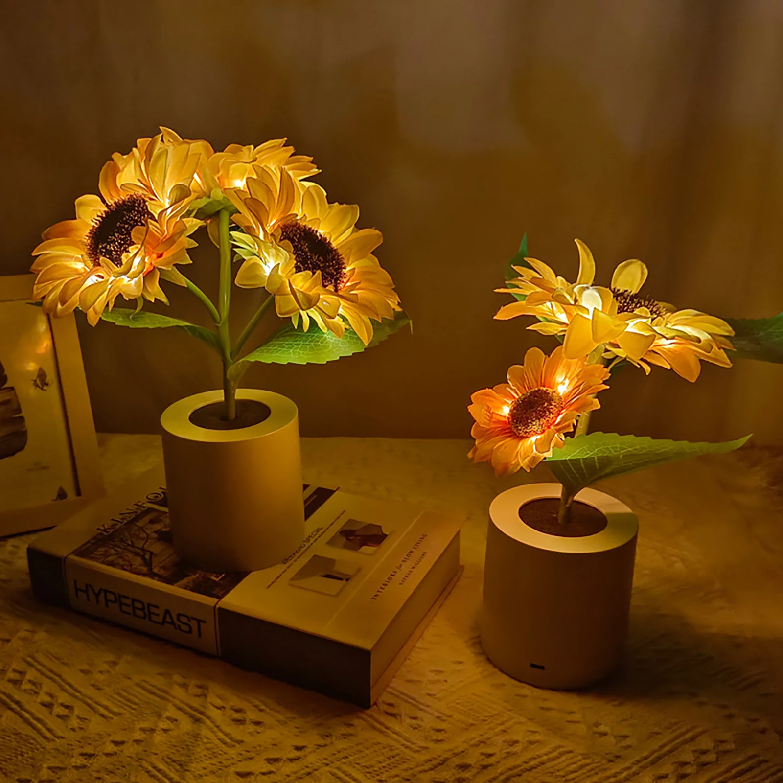 Sunflowers Flower Bonsai Lamp USB Rechargeable LED Atmosphere ...