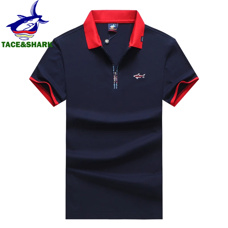 TACE&SHARK Solid Color Embroidery Polo Shirt Summer Fashion Men ...