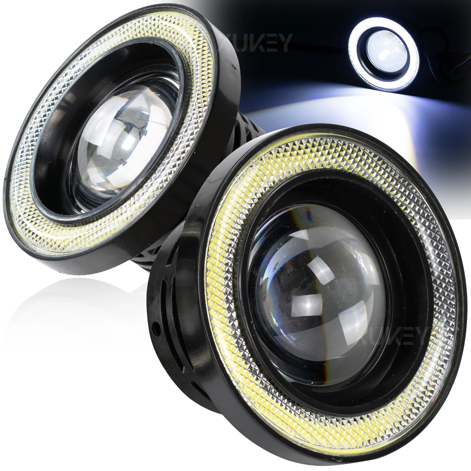 Round-Angel-Eyes-Fog-Light-COB-LED-Spot-Lights-Halo-Ring-Projector-Alum ...