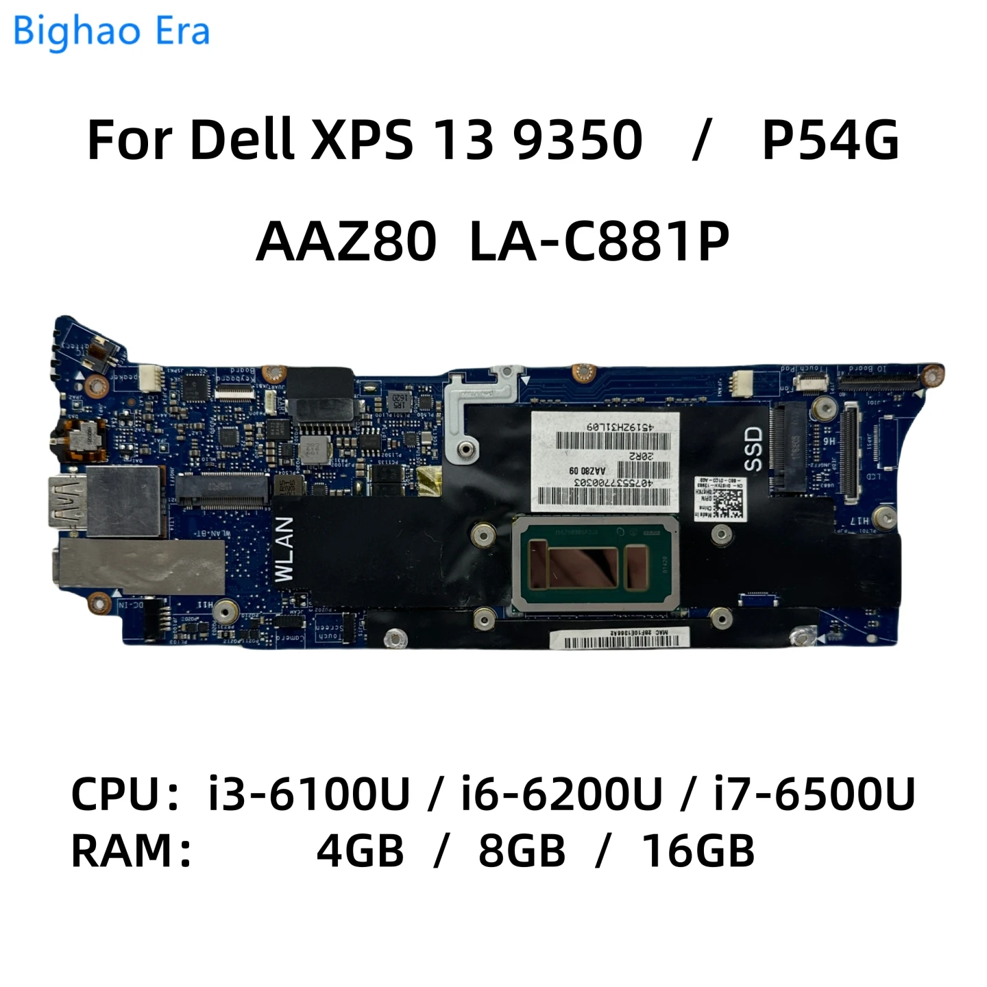 AAZ80 LA-C881P For Dell P54G XPS 13 9350 Laptop Motherboard With i3 ...
