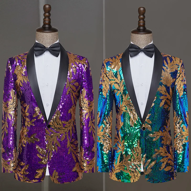 Sequins Men's Choir Stage Performance Long Sleeve Slim Fit Host Dress ...