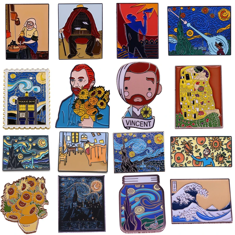 LB2387-Van-Gogh-Oil-Painting-Enamel-Pin-Brooches-Bag-Collar-Lapel-Pin ...