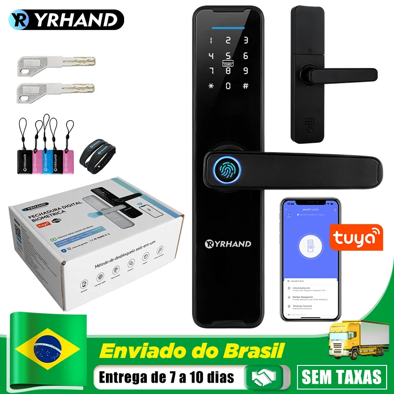 YRHAND-Do-Brasil-fechadura-eletronico-digital-biometrica-Tuya-Wifi-App-Remote-Unlocking-Digital ...