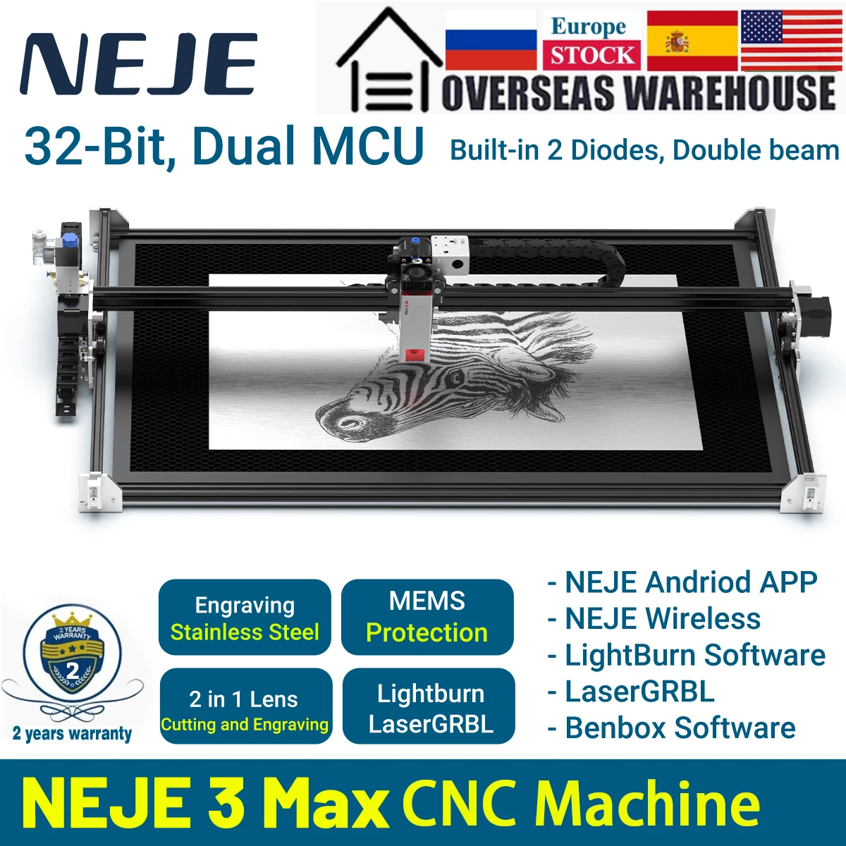 NEJE 3 MAX E40 A40640 CNC Laser Fixed Focal CNC Laser Engraver Wood ...