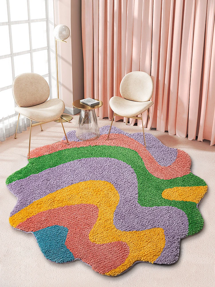 Round Y2K Groovy Psychedelic Abstract Tufted Rug for Living Room Girl's ...