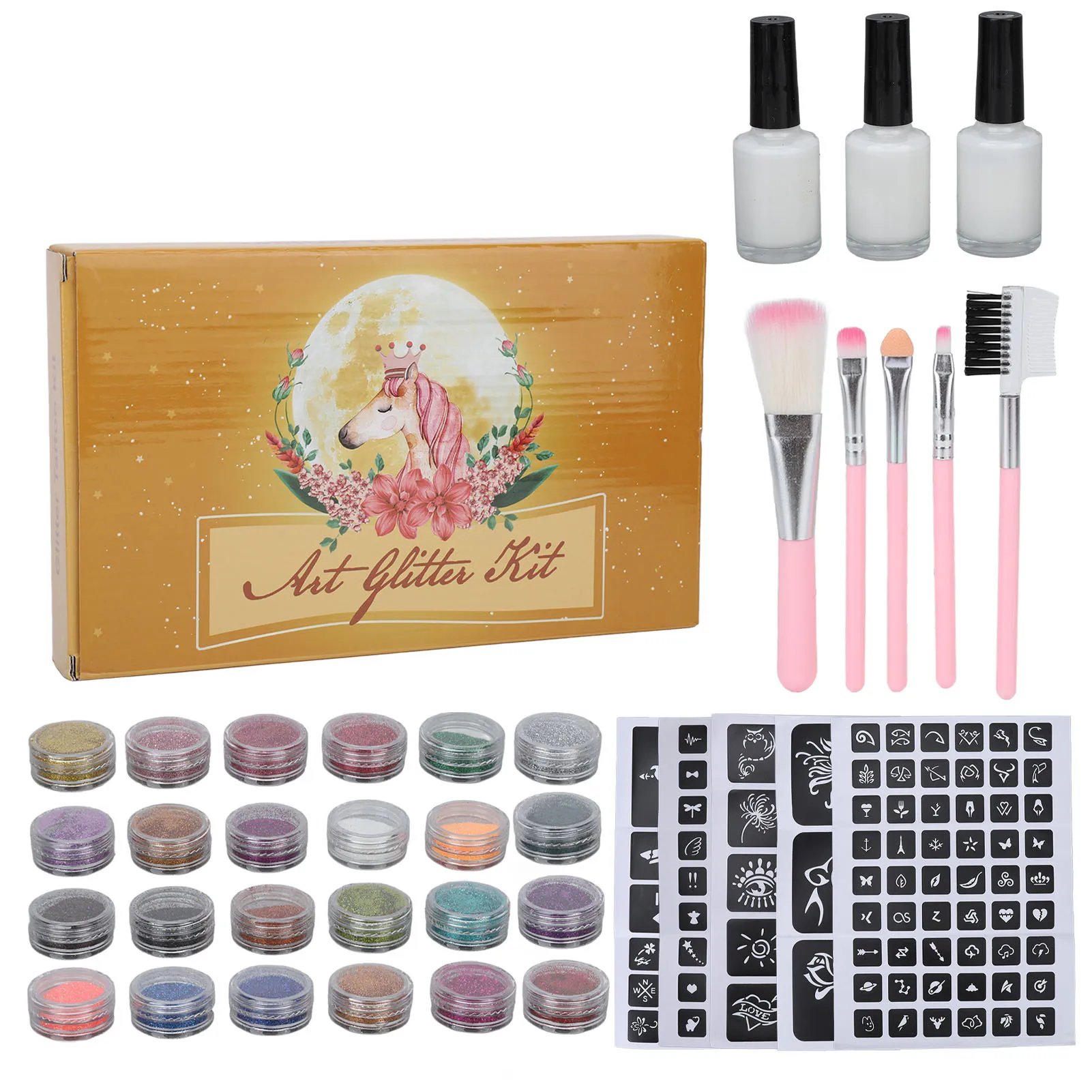 Temporary-Tattoo-Glitter-Kit-24-Colors-Face-Body-Glitter-Powder-Tattoo ...