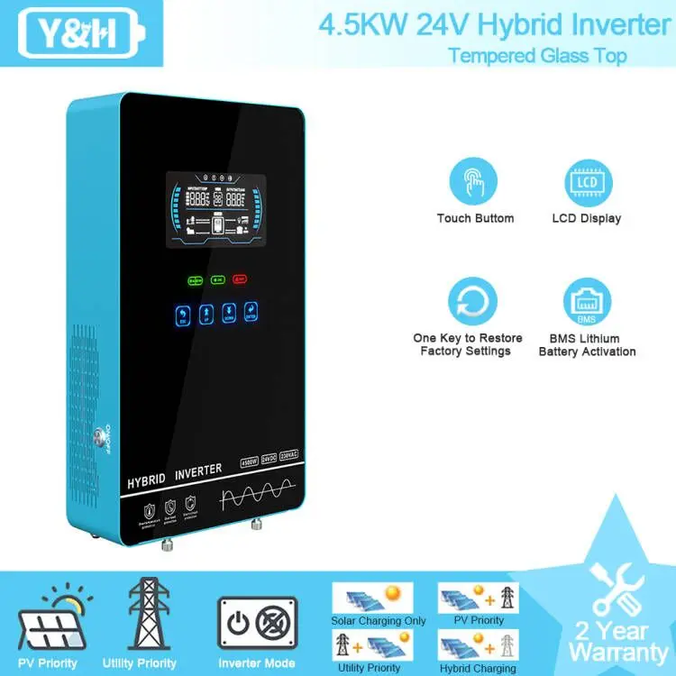 Y&H 4500W Solar Hybrid Inverter DC24V 230VAC Pure sine wave Built MPPT ...