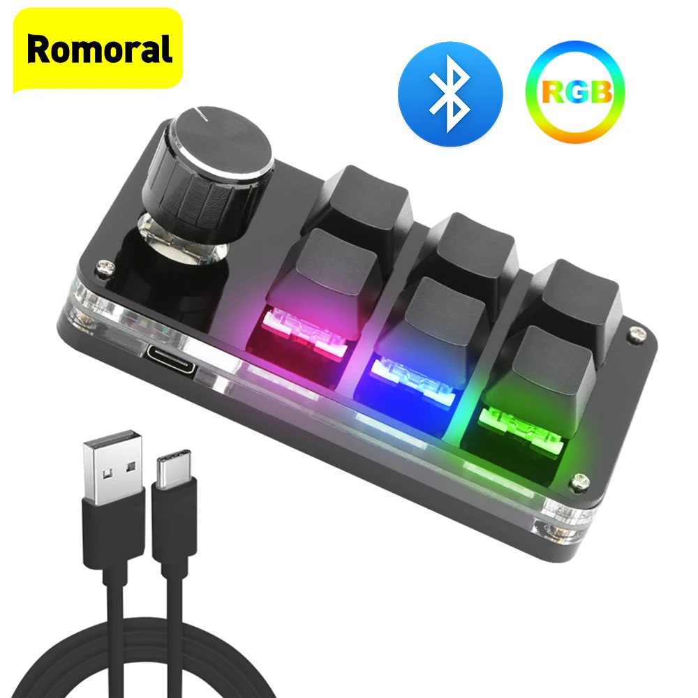 USB Custom Keyboard Macro 3/6 Key 1 Knob Programming RGB Bluetooth ...