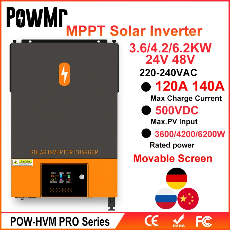 PowMr 6.2KW On grid&Grid Tied Inverter 48V to 230VAC MPPT 120A Output And Max Solar Panel 500VDC ...