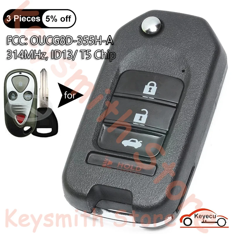 KEYECU 4 Buttons 314MHz T5 ID13 Chip for Acura RSX 2002-2006 Auto ...