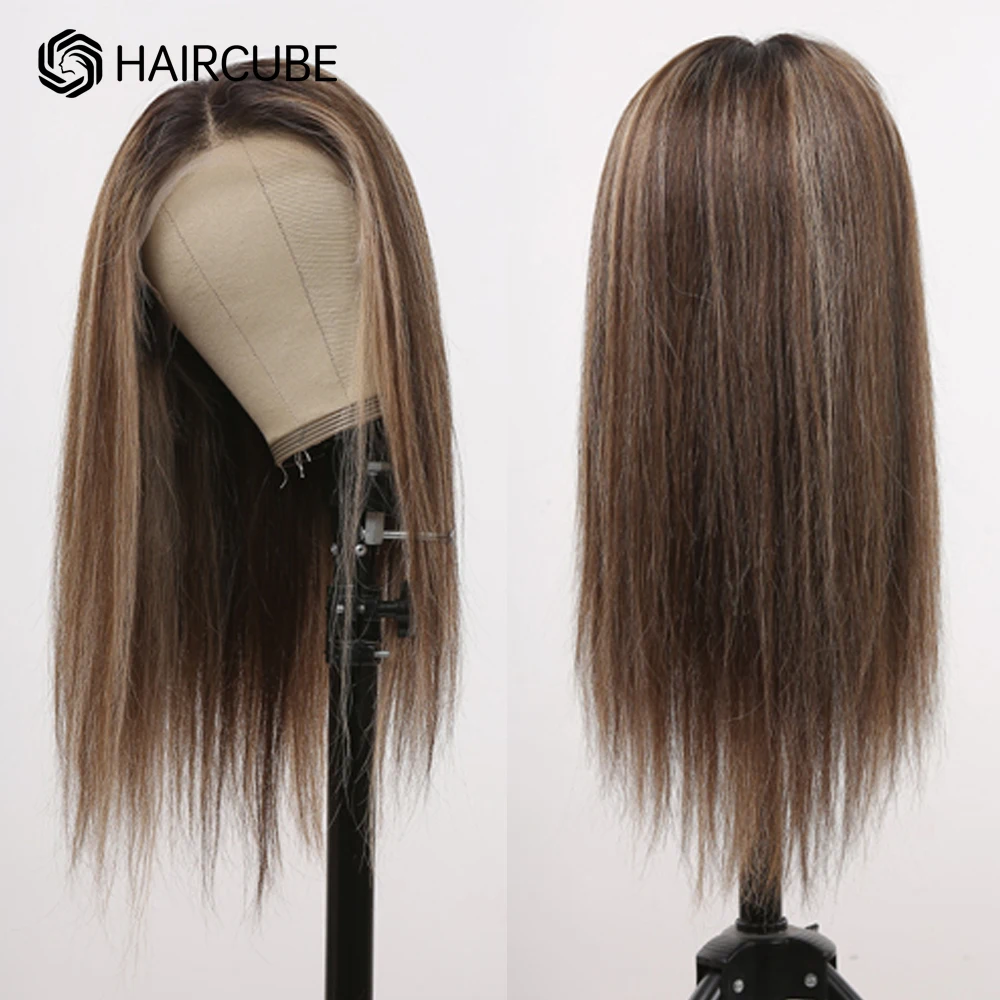 HAIRCUBE-18-inch-Long-Straight-Highlight-Wig-13x1-T-Part-Lace-Front ...